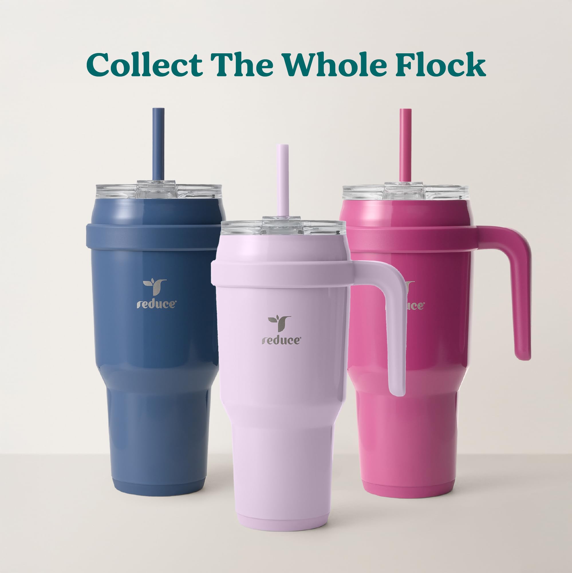 Reduce 40 oz Stainless Steel Tumbler with Handle - Dual-Wall Vacuum Insulated Travel Mug, Sweat-Proof Lid & Reusable Straw - Keeps Drinks Cold for 24 Hrs, Fits Cupholders, Dishwasher Safe-Mineral Blue