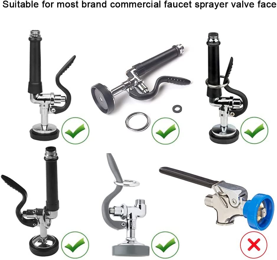 Pre Rinse Spray Valve Repair Kit for Most Commercial Dish Sprayer Nozzle 1.42 GPM Touch On Kitchen Sink Faucets Bumper and 2 PCS Spray Face & Screw Repair Part, Gray