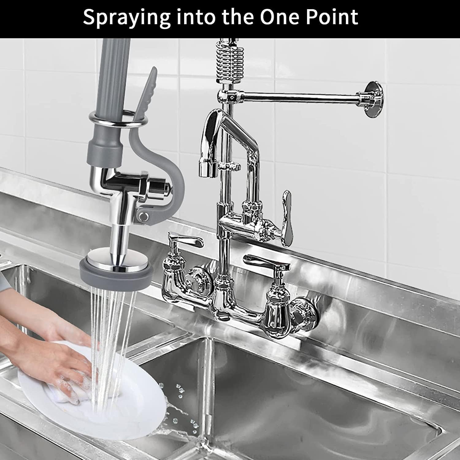 Pre Rinse Spray Valve Repair Kit for Most Commercial Dish Sprayer Nozzle 1.42 GPM Touch On Kitchen Sink Faucets Bumper and 2 PCS Spray Face & Screw Repair Part, Gray