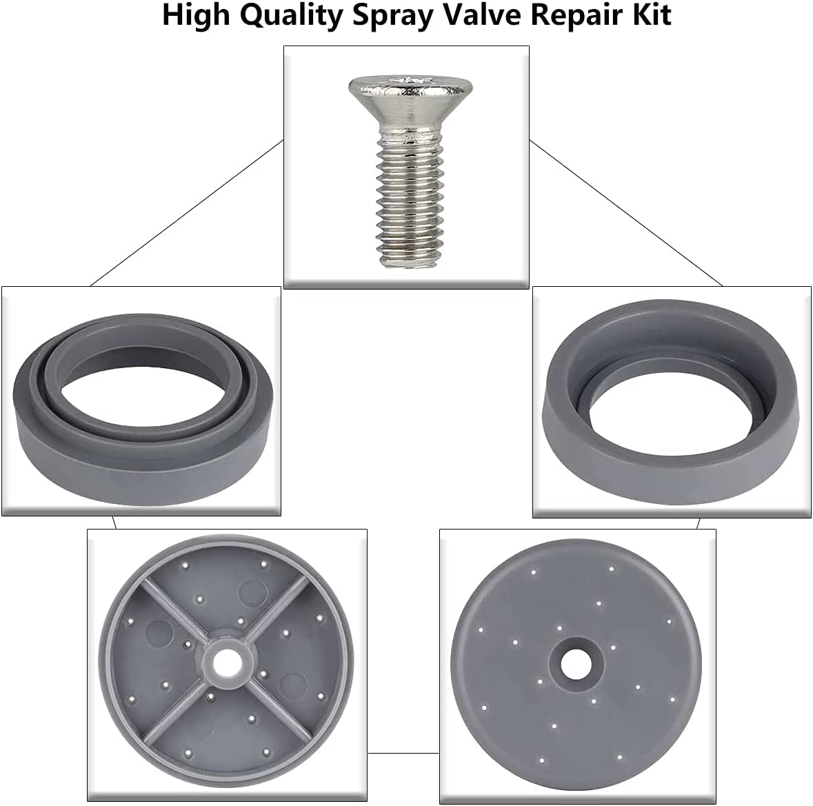 Pre Rinse Spray Valve Repair Kit for Most Commercial Dish Sprayer Nozzle 1.42 GPM Touch On Kitchen Sink Faucets Bumper and 2 PCS Spray Face & Screw Repair Part, Gray
