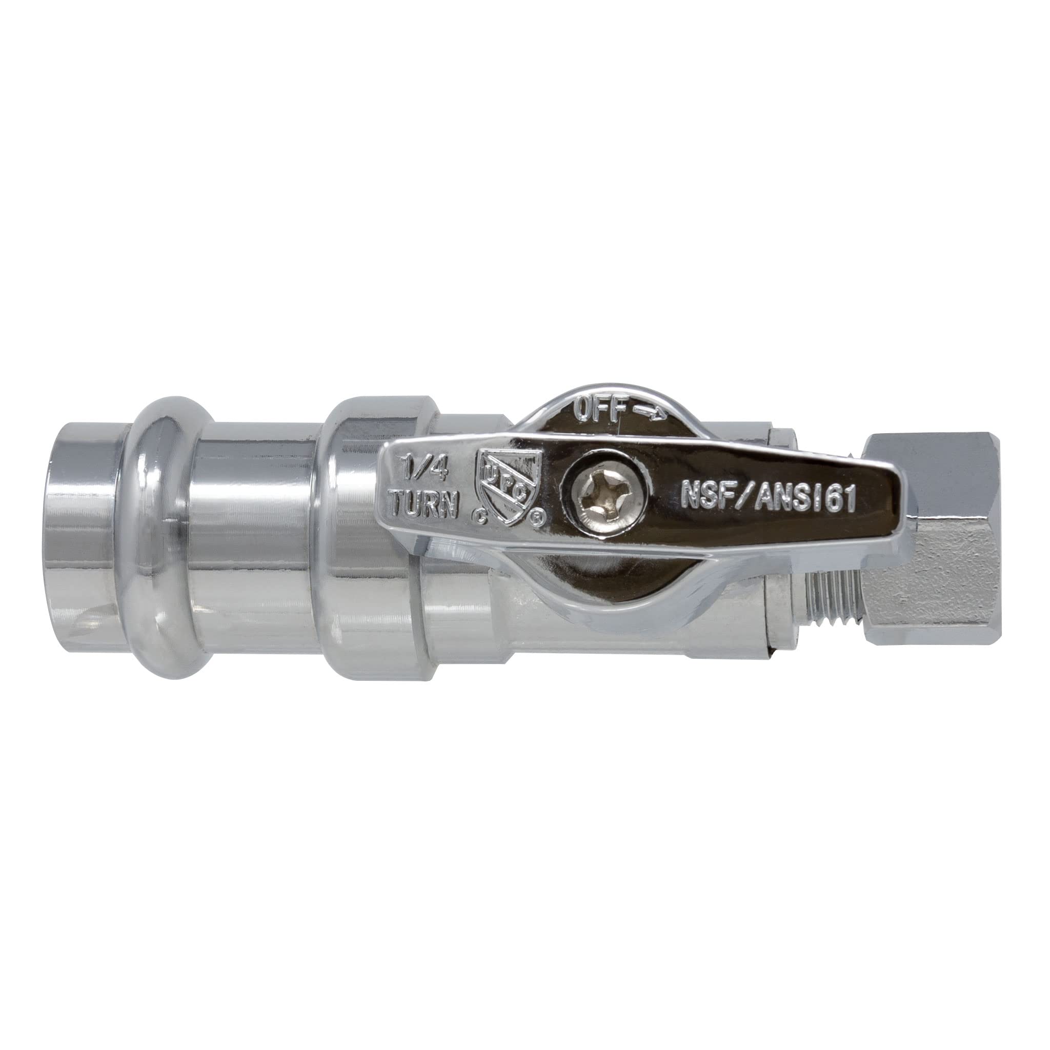 1/4 Turn Press Straight Stop Valve, 1/2" Press x 3/8" OD Compression Miiflex Heavy Duty Chrome Plated Brass Quarter Shut Off Valve w/Ferrule and Nut for Residential/Commercial Compatible with ProPress