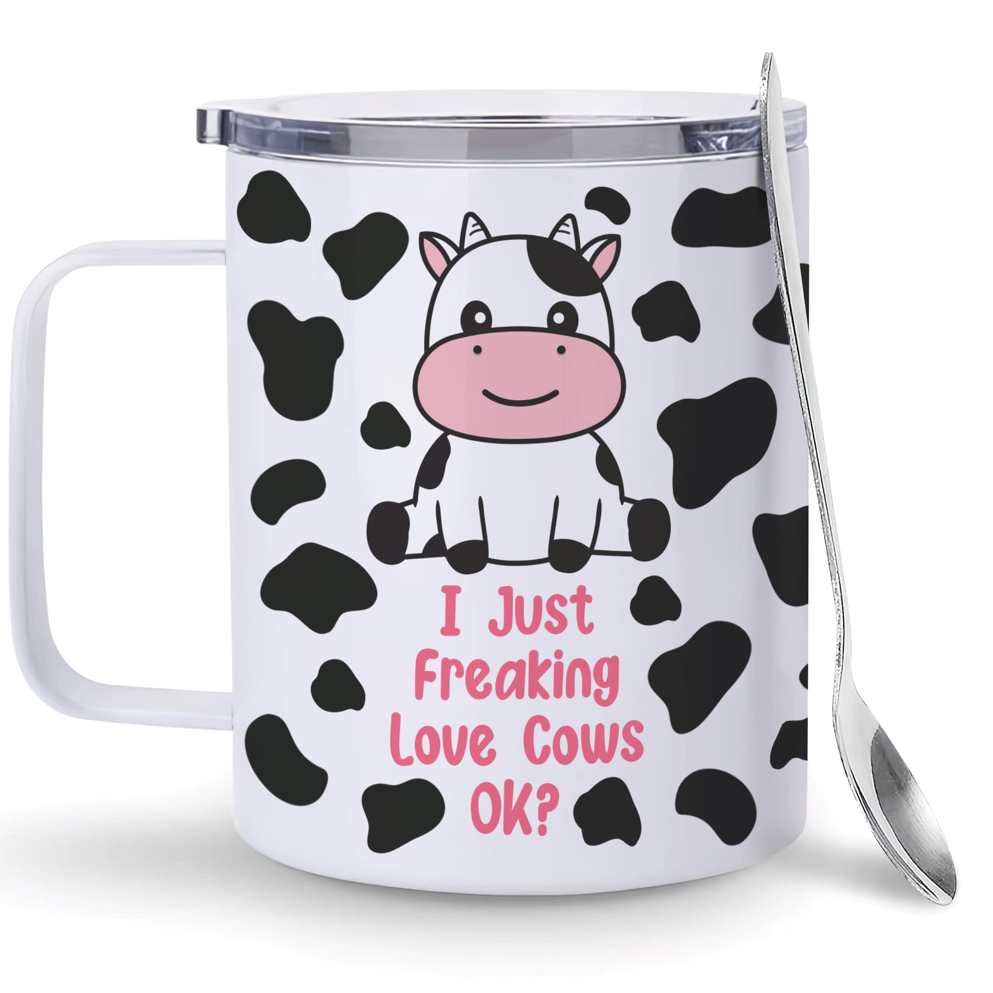 Hyturtle Funny Cow Gifts: Cow Print Stainless Steel 12oz Coffee Tumbler - Perfect For Cow Lovers, Birthday & Christmas Gifts