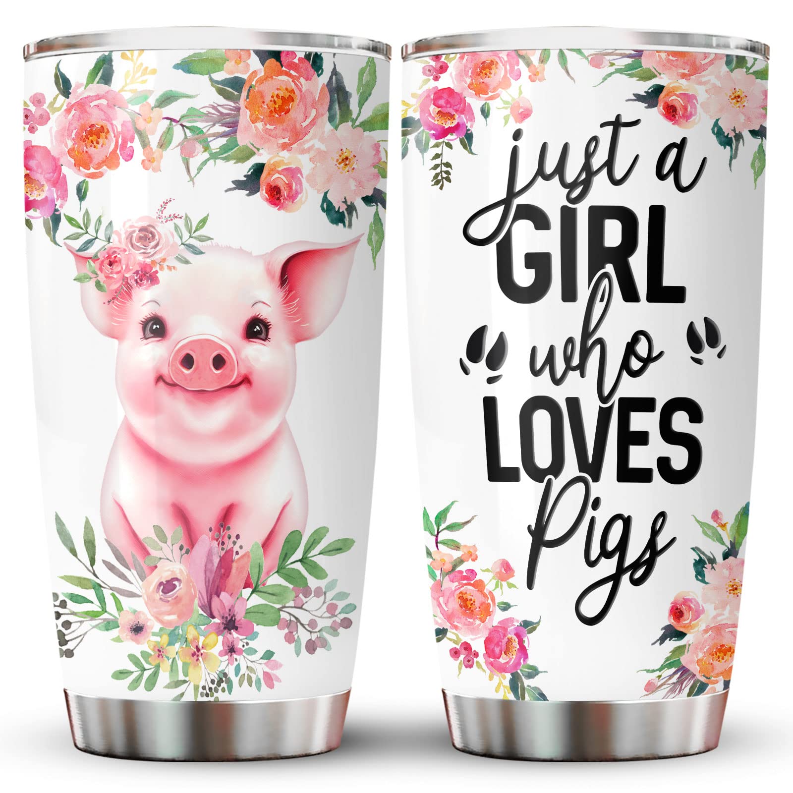 34HD Just A Girl Who Loves Pigs Tumbler with Lid, 20oz Stainless Steel Vacuum Insulated Animal Cup, Farm Animal Gifts for Women Girls Sister Daughter, Pig Birthday Gifts