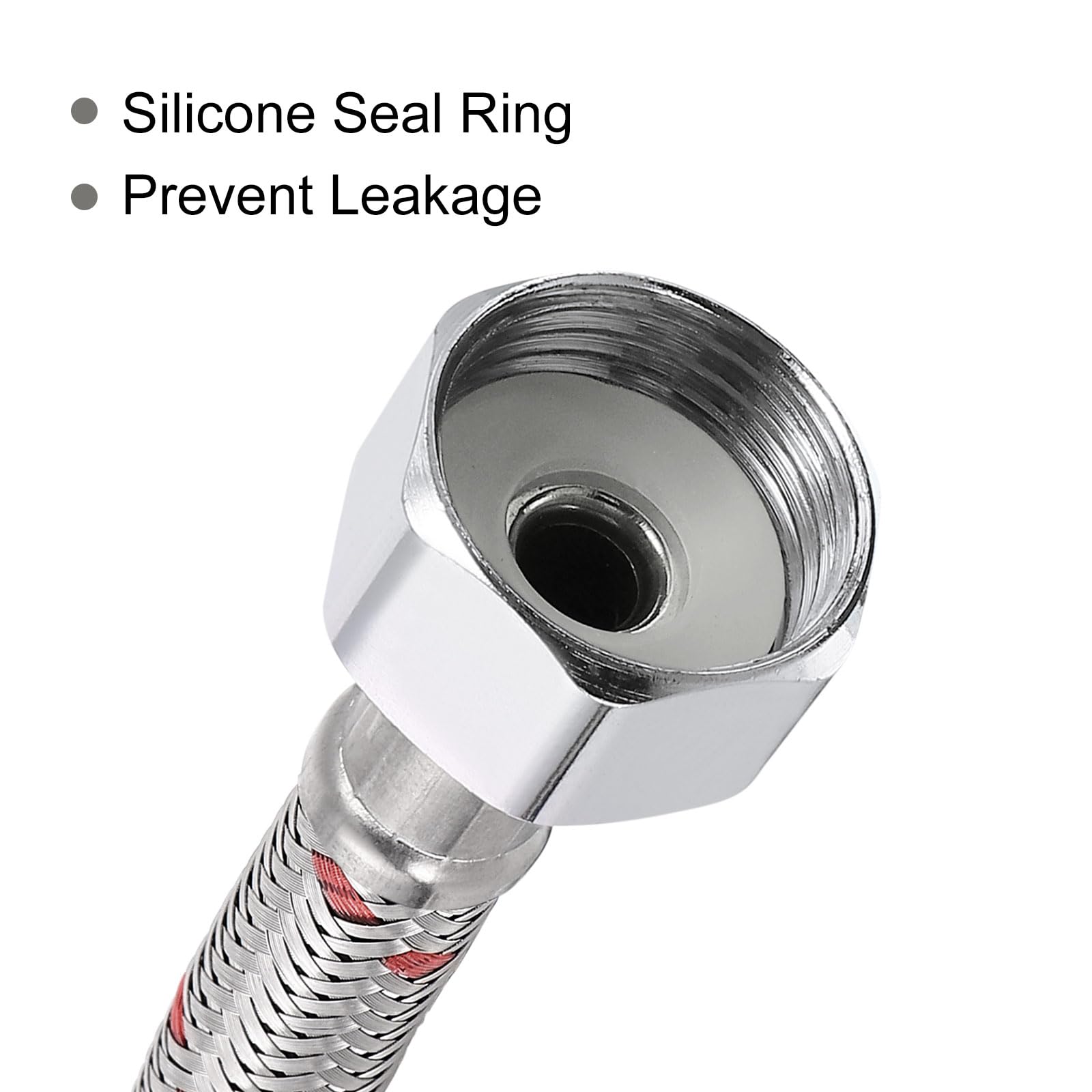 uxcell 24 Inch Long Faucet Supply Line Connector, 2pcs G1/2 Female Compression Thread x M10 Male Connector Braided 304 Stainless Steel Water Supply Hose