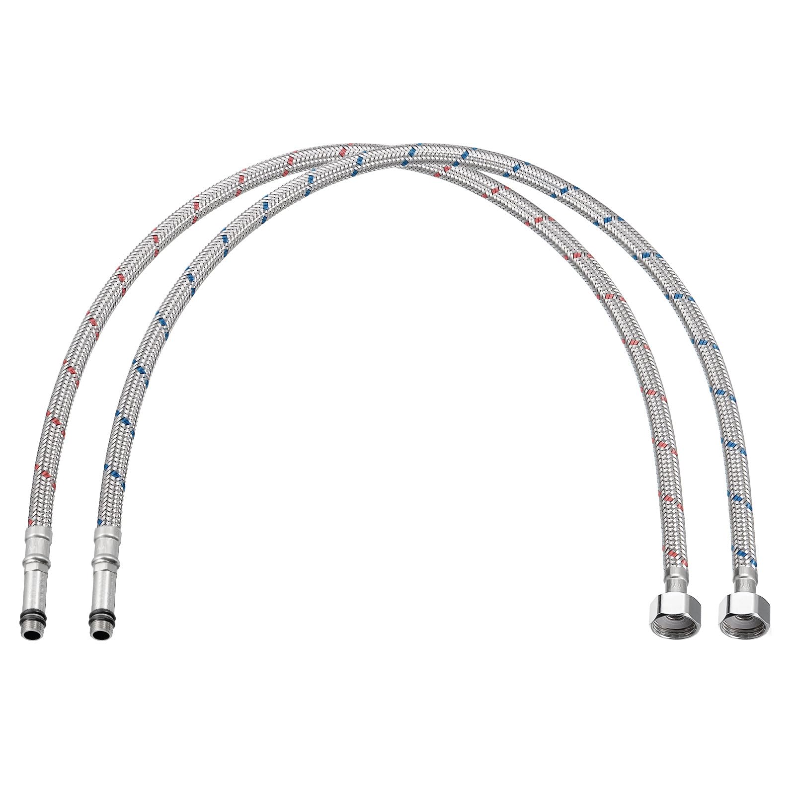 uxcell 24 Inch Long Faucet Supply Line Connector, 2pcs G1/2 Female Compression Thread x M10 Male Connector Braided 304 Stainless Steel Water Supply Hose