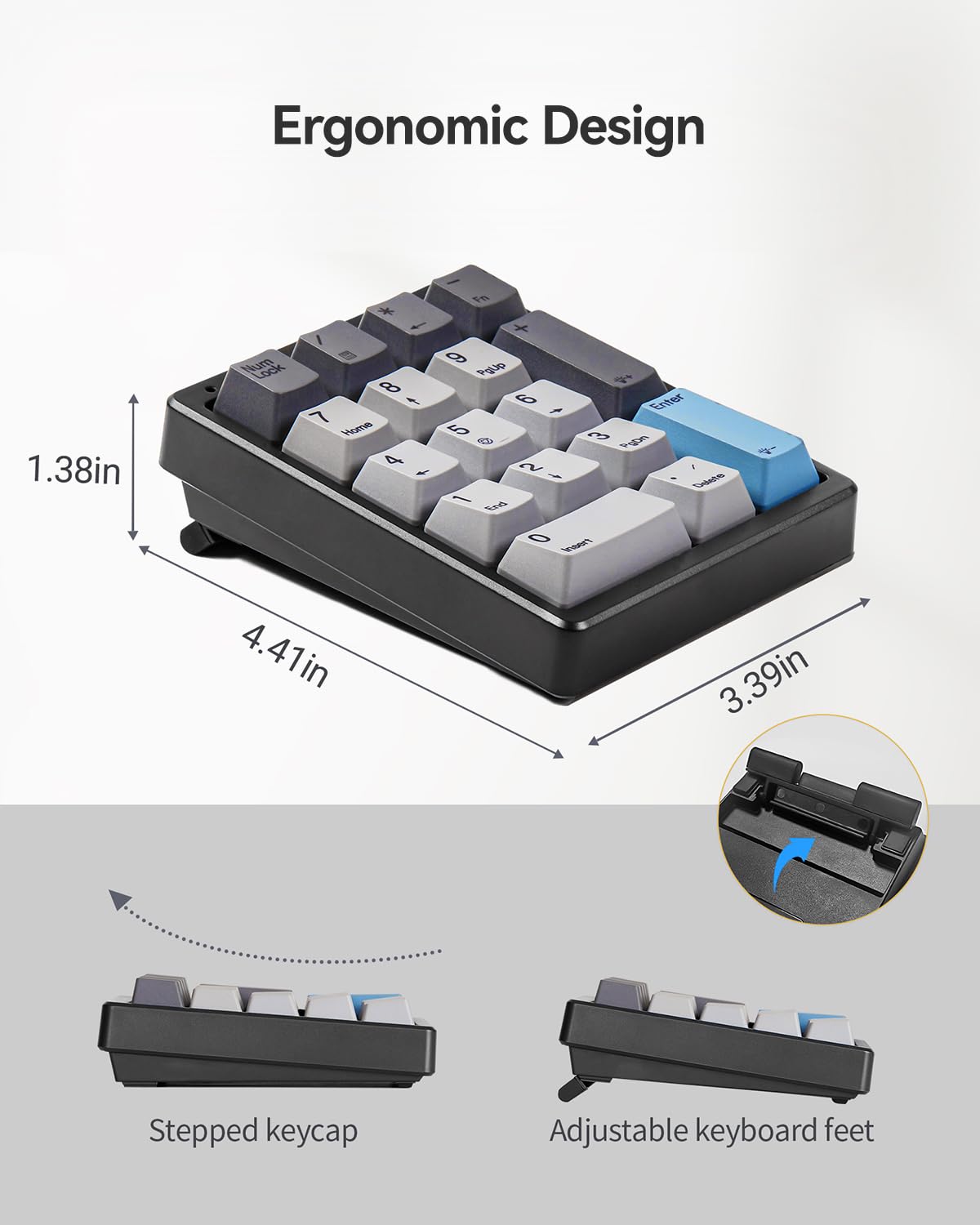 Kisnt Mechanical Number Pad,Hot Swappable Numpad Wired USB 17 Keys Keypad White Backlit Numeric Keypad with PBT Keycaps for Laptop PC Compact Keyboards (Black, Brown Switch)