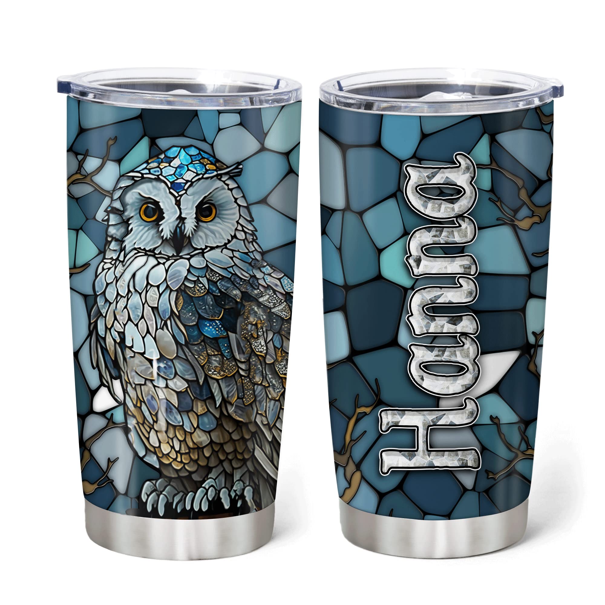 Hyturtle Personalized Owl Lovers Tumbler - Owl Custom Name Stainless Steel Coffee Tumbler 20 oz With Lid - Idea Owl Lover Gifts For Women, Mom, Daughter For Birthday, Christmas