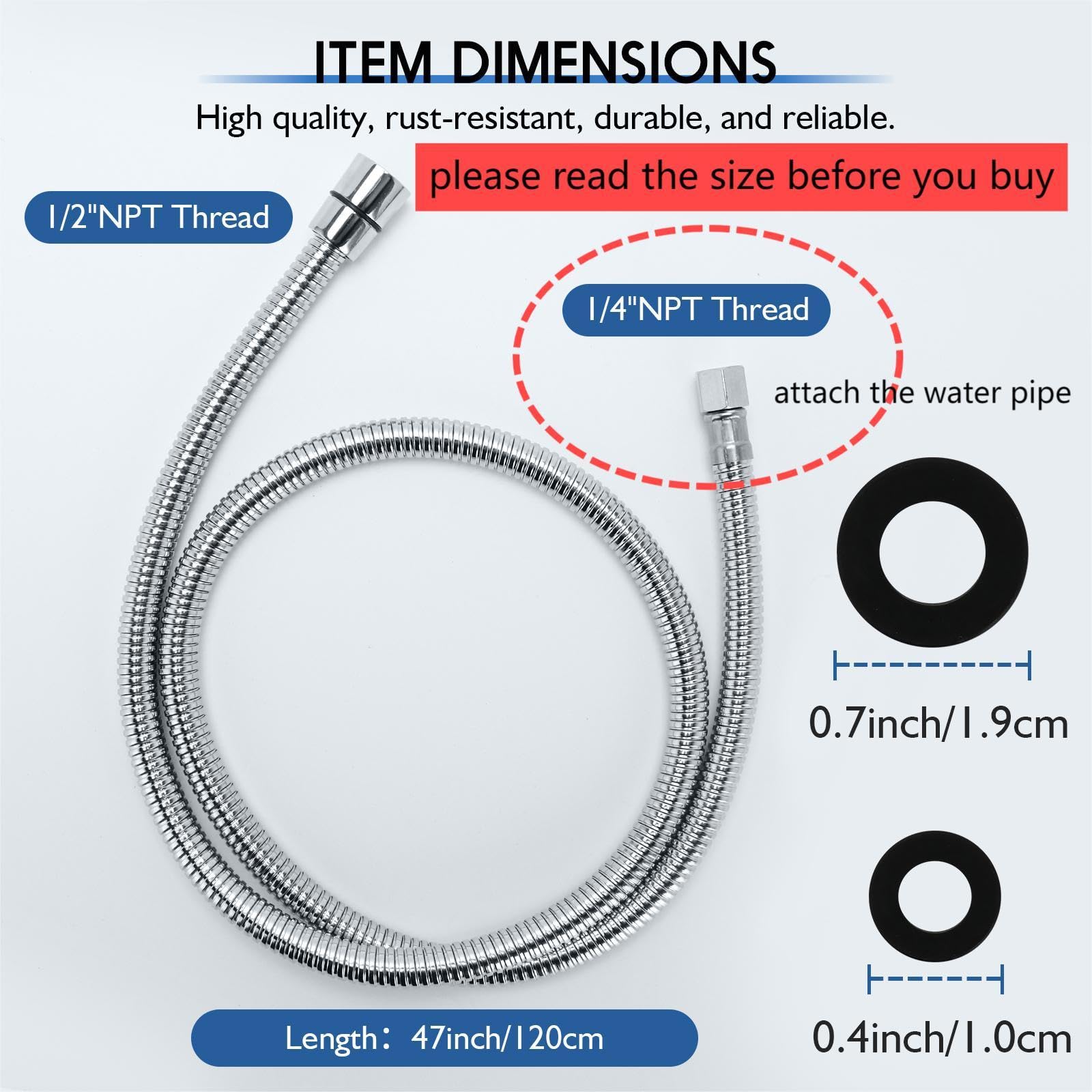 LukLoy ๐/๐" to ๐/๐" Nut Stainless Steel Shampoo Bowl Hose for Professional Salon Shampoo Bowl Faucet and Sprayer Head, Sprayer Head Not Included