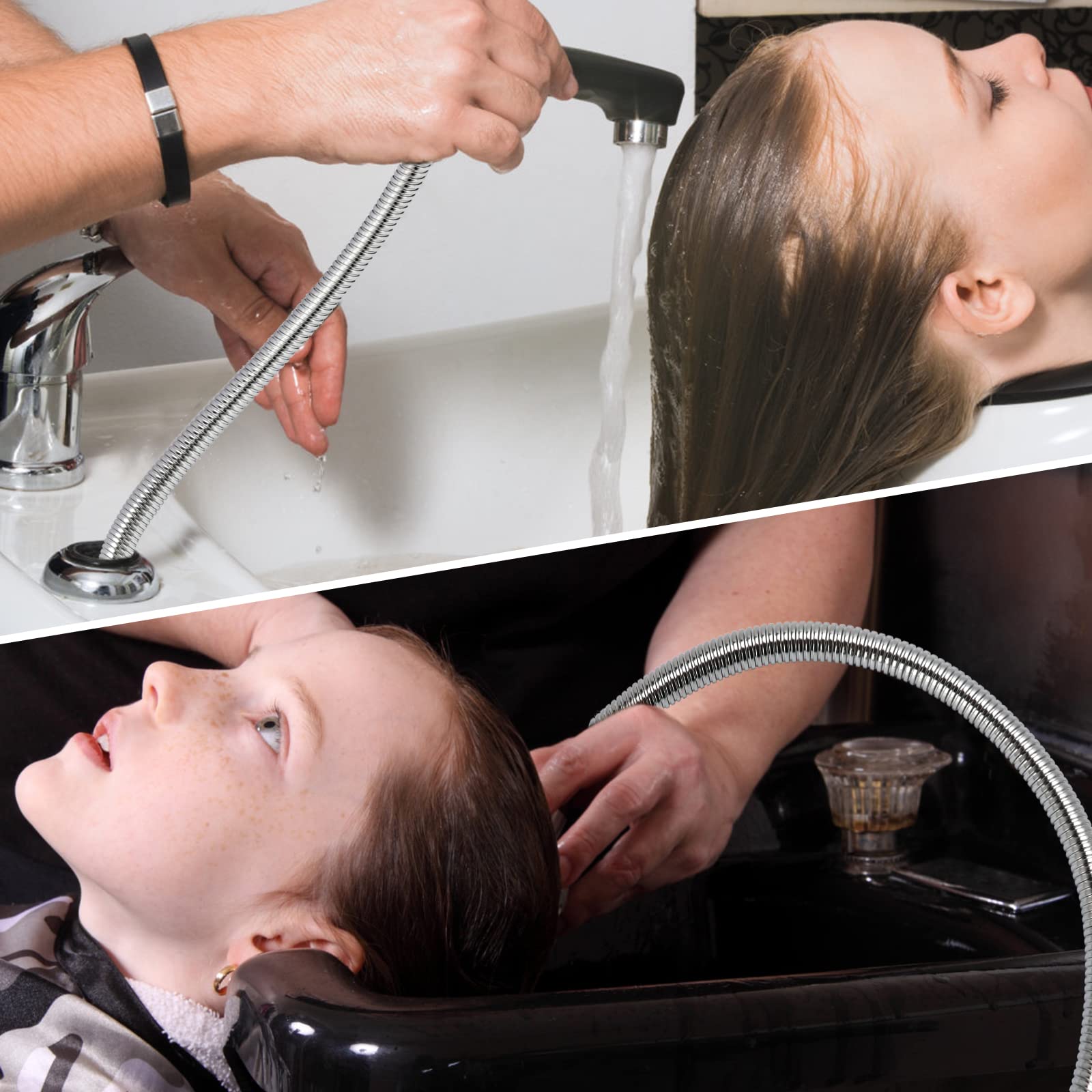 LukLoy ๐/๐" to ๐/๐" Nut Stainless Steel Shampoo Bowl Hose for Professional Salon Shampoo Bowl Faucet and Sprayer Head, Sprayer Head Not Included