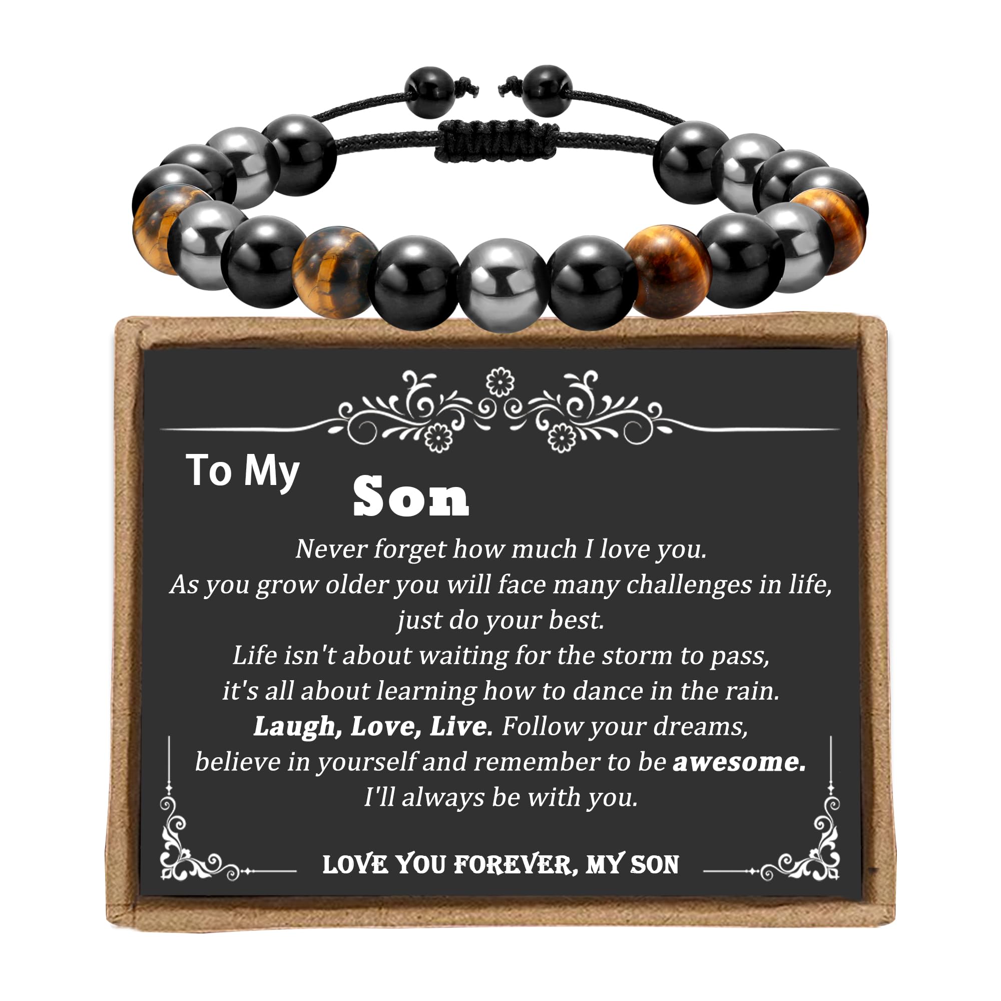 Sereney Easter Basket Stuffers for Teens Boys Son To My Son Bracelet from Dad Mom as Adjustable Protection Bracelet Boys Easter Gifts for Adult Son Young Men Teens as Happy Birthday Son Gifts from Mom