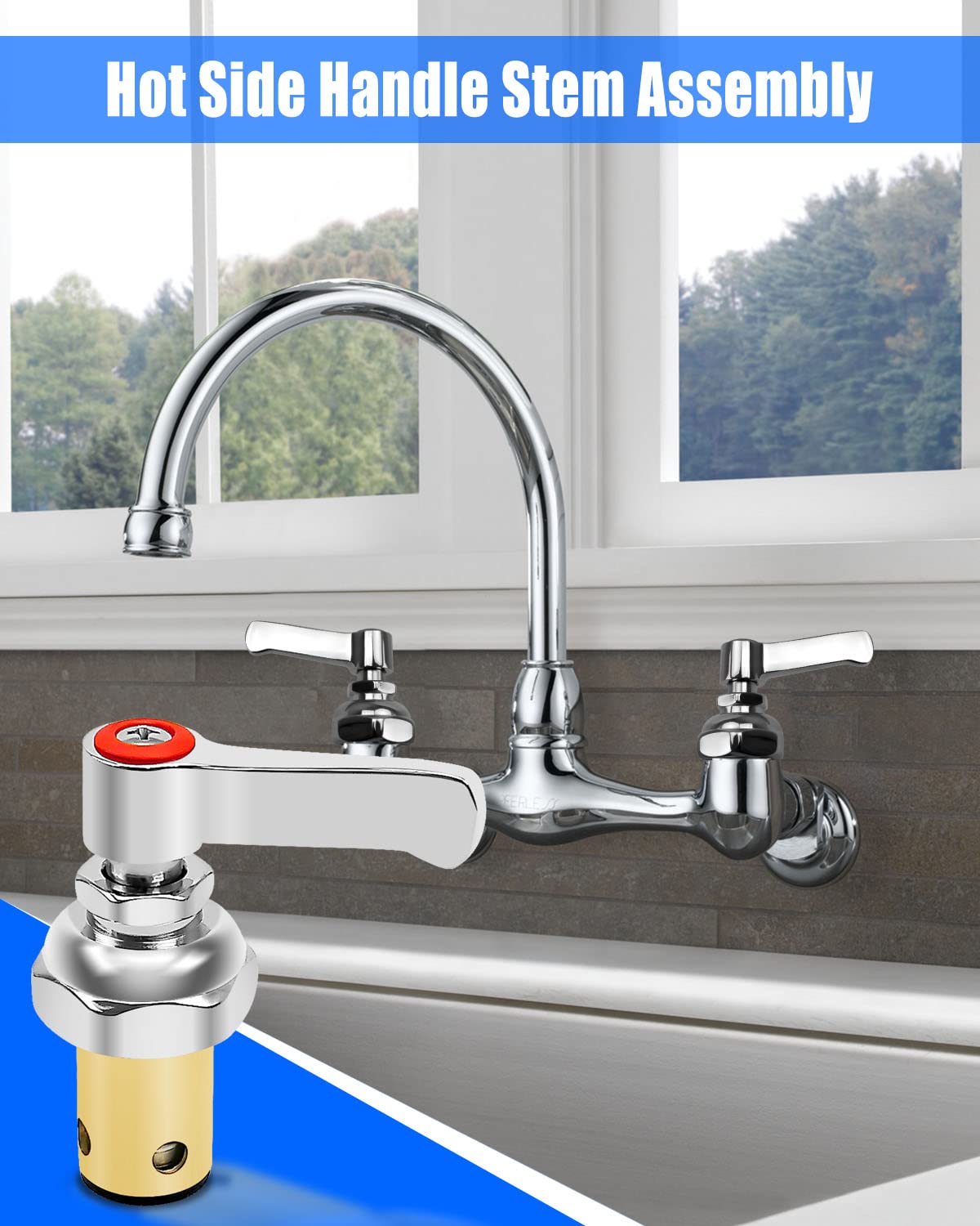 QLZOZB Red Hot Side Handle Stem Assembly Fit for T&S Brass All Faucets Replace 002714-40