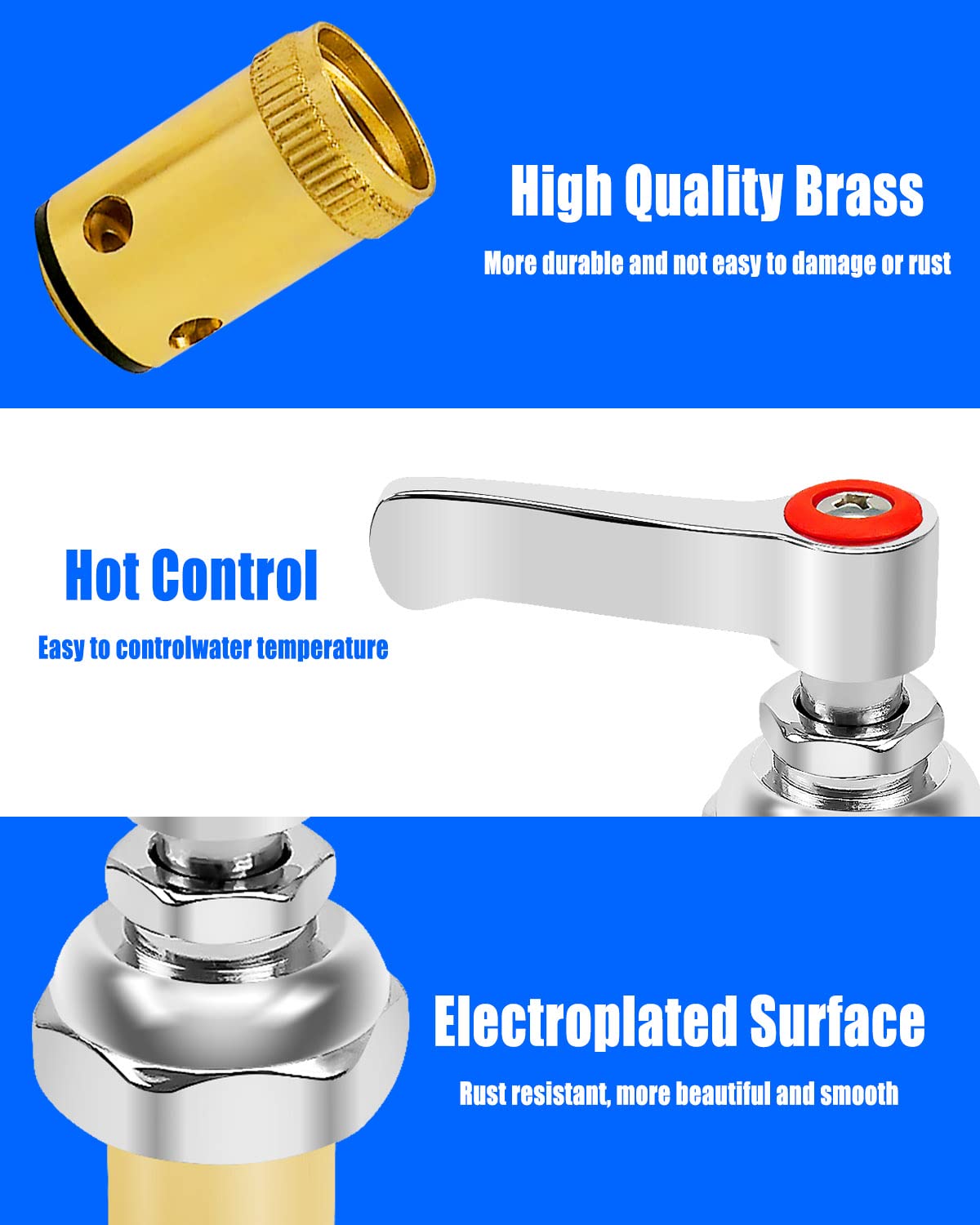 QLZOZB Red Hot Side Handle Stem Assembly Fit for T&S Brass All Faucets Replace 002714-40