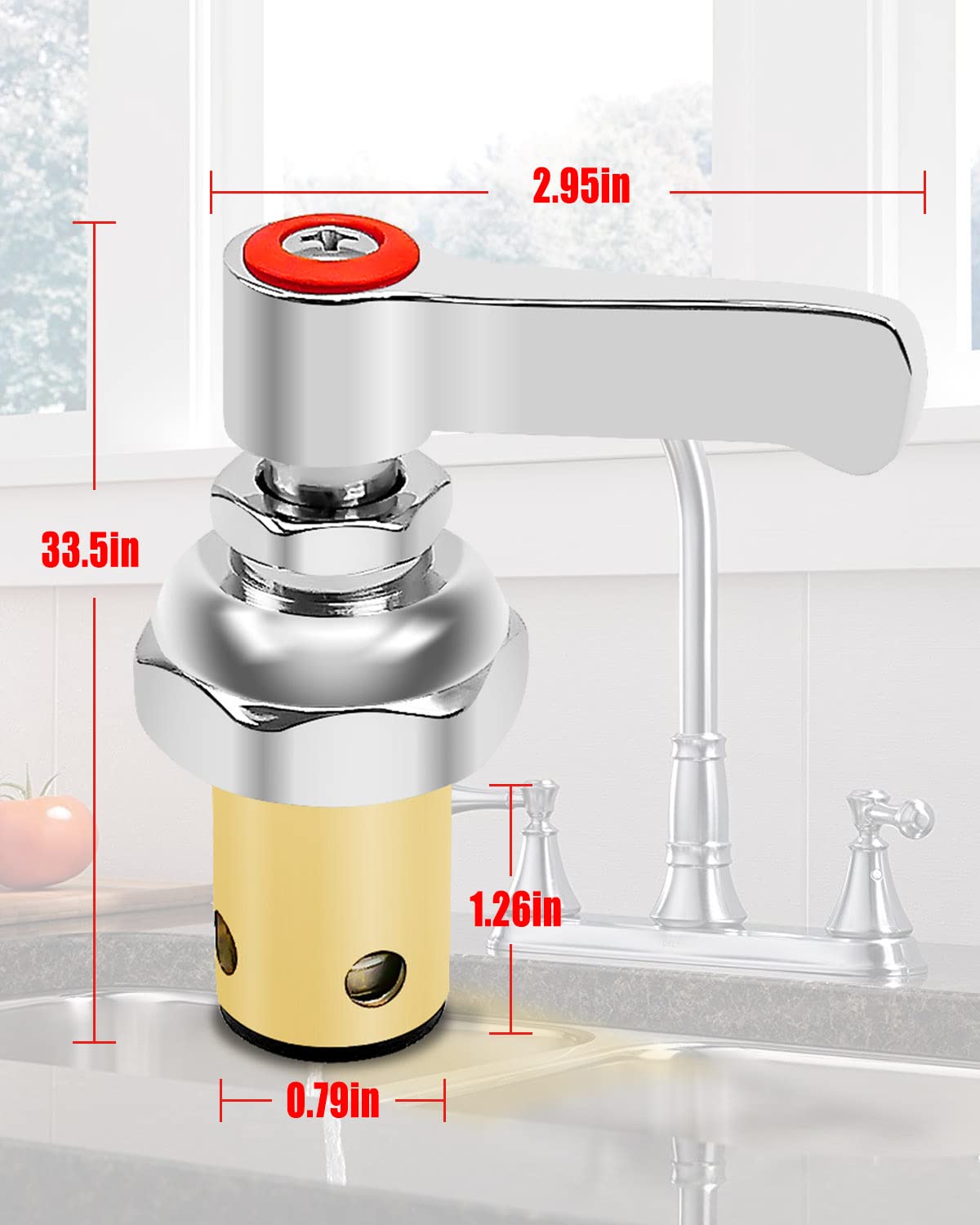 QLZOZB Red Hot Side Handle Stem Assembly Fit for T&S Brass All Faucets Replace 002714-40