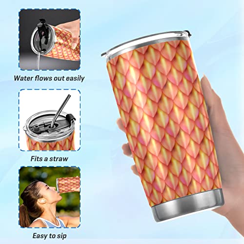 Gold Fantasy Dragon Scales Stainless Tumbler Insulated Coffee Cups with Lid and Straw Travel Mug for Hot and Cold Drinks 20oz