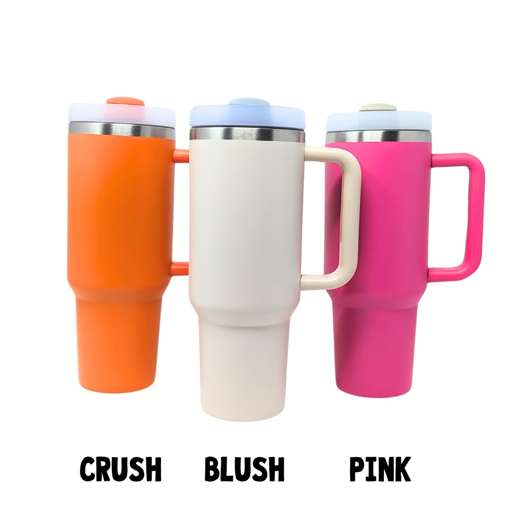 FTB Creative 40oz Insulated Journey Tumbler Mug, Double Wall Stainless Steel, with Lid and Straw (Blush)