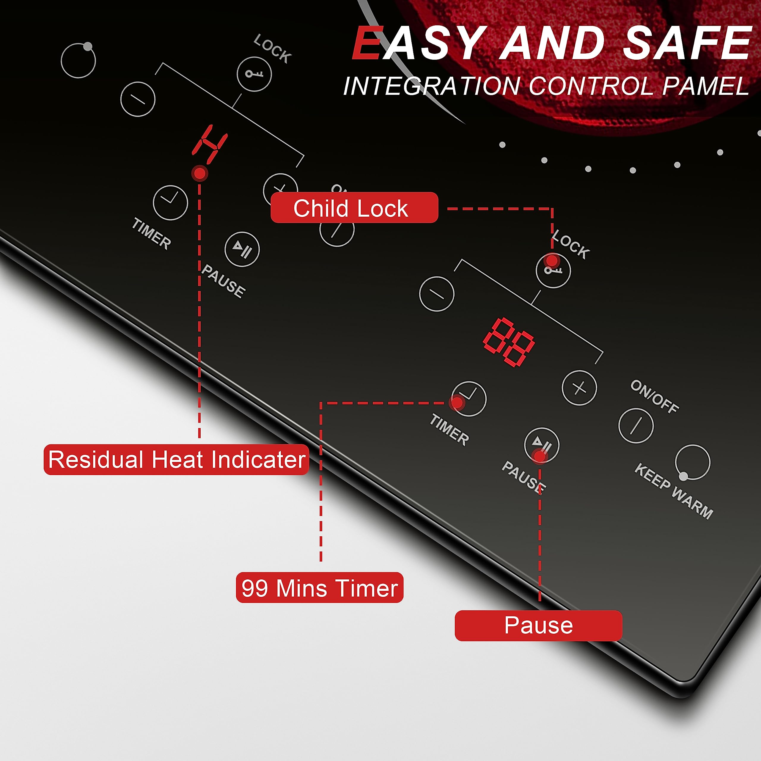 2 Burner Electric Cooktop 110v, 120v Plug In Electric Stove Top Burner, 12 Inch Built-in Radiant Electrics Stove, Countertop Ceramic Cooktop with Child Safety Lock, Timer, Over-Temperature Protection