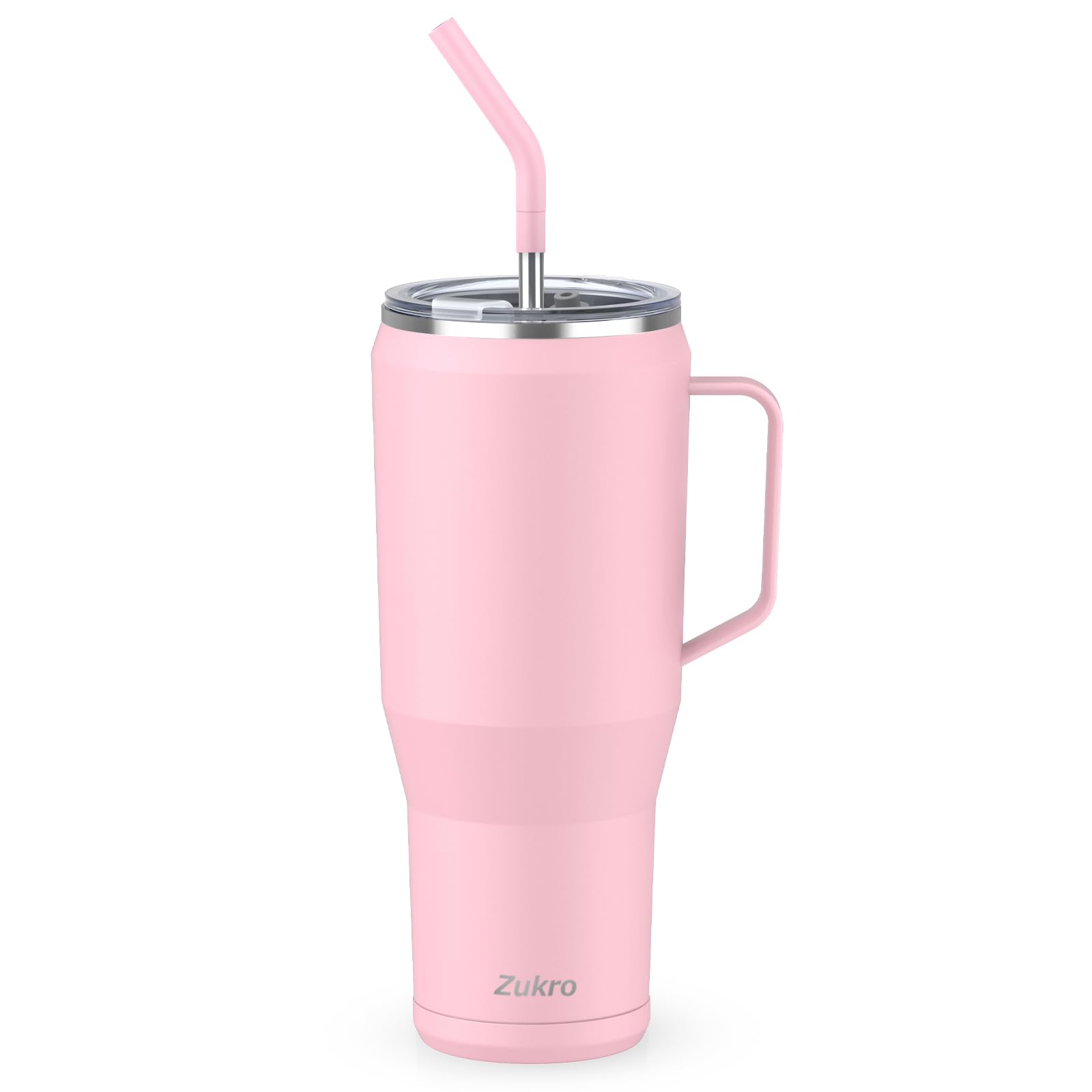 Zukro 50 oz Tumbler With Handle And Straw, Large Leak Proof Triple Wall Vacuum Insulated Stainless Steel Cup with Lid Fit in Cup Holder, Keeps Cold 30 Hours, No Sweat, Dishwasher Safe - Pink