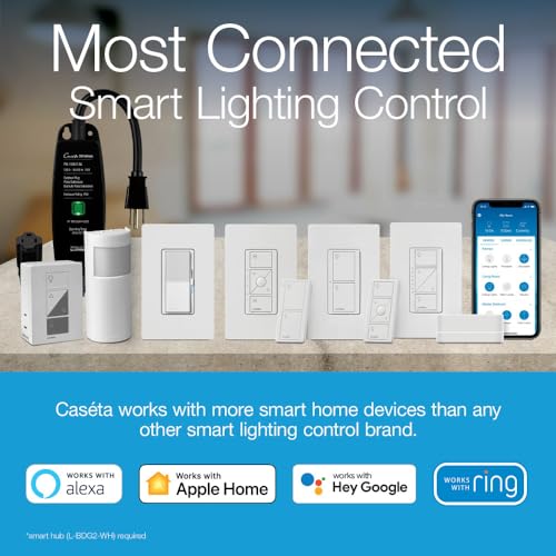 Lutron Diva Smart Dimmer Switch for Caseta Smart Lighting (Lutron Smart Hub Required), for LED Lights, 150 Watt, Single-Pole/3Way, No Neutral Required, DVRF-6L-BR, Brown
