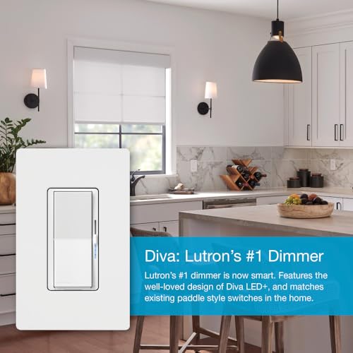 Lutron Diva Smart Dimmer Switch for Caseta Smart Lighting (Lutron Smart Hub Required), for LED Lights, 150 Watt, Single-Pole/3Way, No Neutral Required, DVRF-6L-BR, Brown