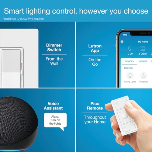 Lutron Diva Smart Dimmer Switch for Caseta Smart Lighting (Lutron Smart Hub Required), for LED Lights, 150 Watt, Single-Pole/3Way, No Neutral Required, DVRF-6L-BR, Brown