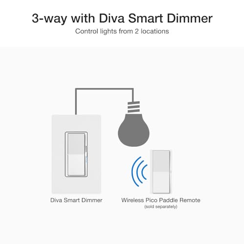 Lutron Diva Smart Dimmer Switch for Caseta Smart Lighting (Lutron Smart Hub Required), for LED Lights, 150 Watt, Single-Pole/3Way, No Neutral Required, DVRF-6L-BR, Brown