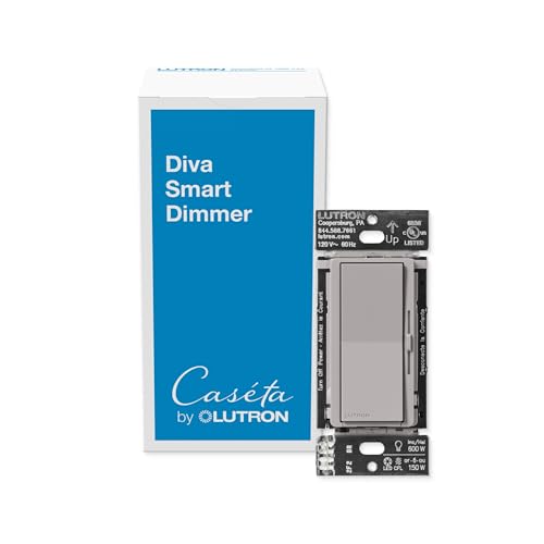 Lutron Diva Smart Dimmer Switch for Caseta Smart Lighting (Lutron Smart Hub Required), for LED Lights, 150 Watt, Single-Pole/3Way, No Neutral Required, DVRF-6L-GR, Gray