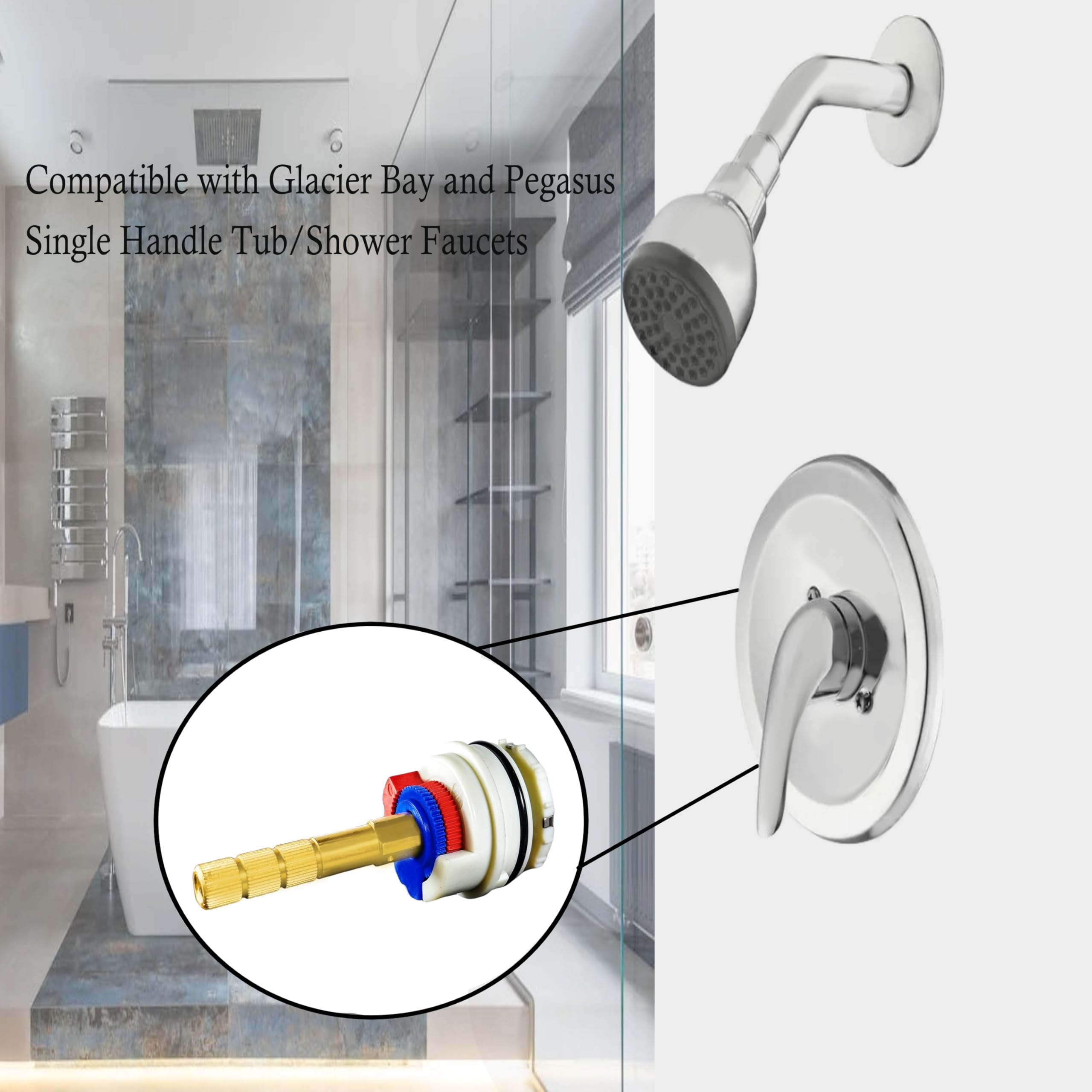 ALITZ Compatible with Danze DA603567 Round Stem Washerless Cartridge for Glacier Bay and Pegasus Single Handle Tub & Shower Faucets with Temperature Limit Stops & seats & springs - ADA compliant