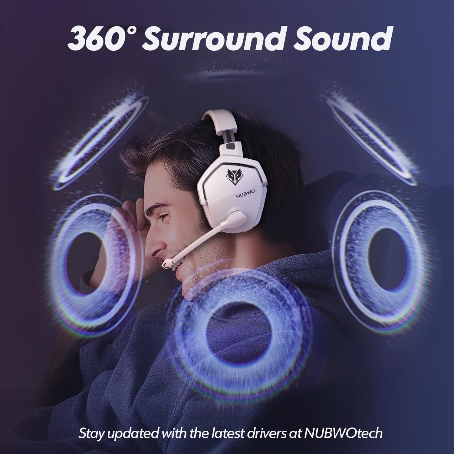 NUBWO G06 Dual Wireless Gaming Headset with Microphone for PS5, PS4, PC - 23ms Low Latency Audio - 100-Hour of Playtime - 50mm Drivers (White-Black)