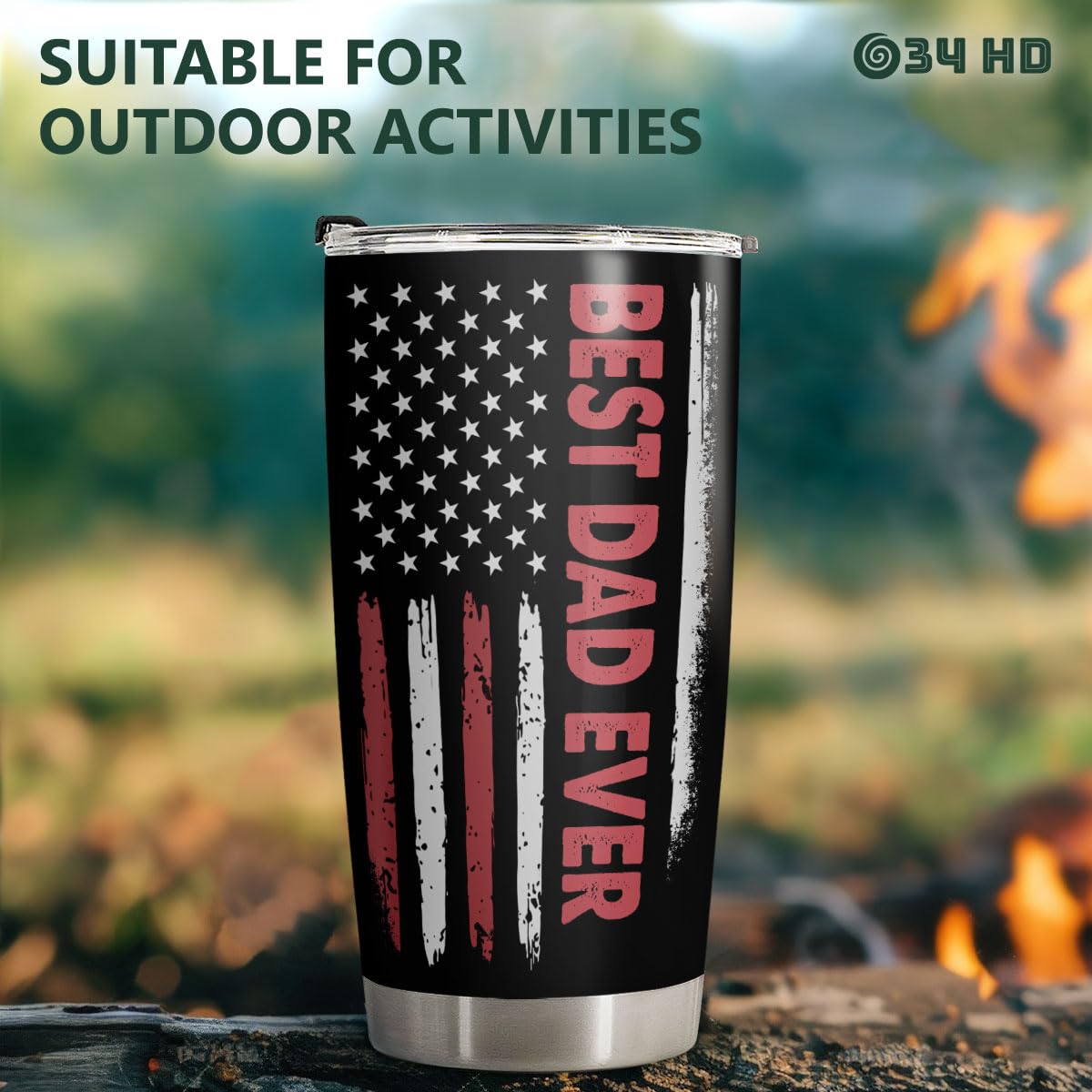 34HD Dad Travel Mug, Stainless Steel, 20 fl oz, Double Wall, Leak Proof, BPA Free