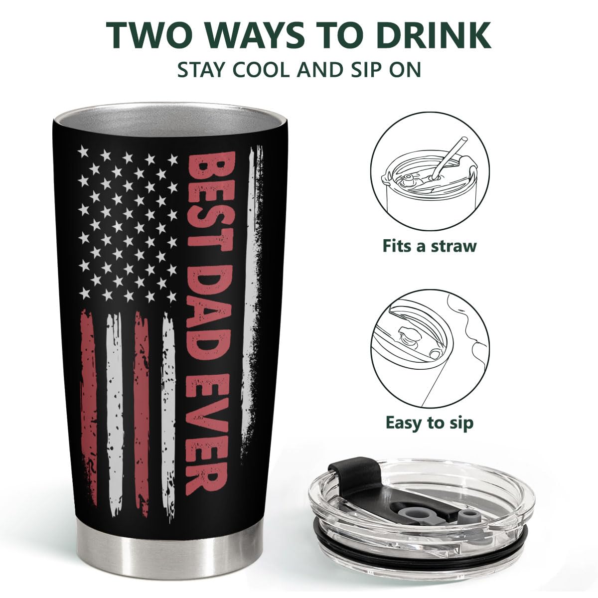 34HD Dad Travel Mug, Stainless Steel, 20 fl oz, Double Wall, Leak Proof, BPA Free