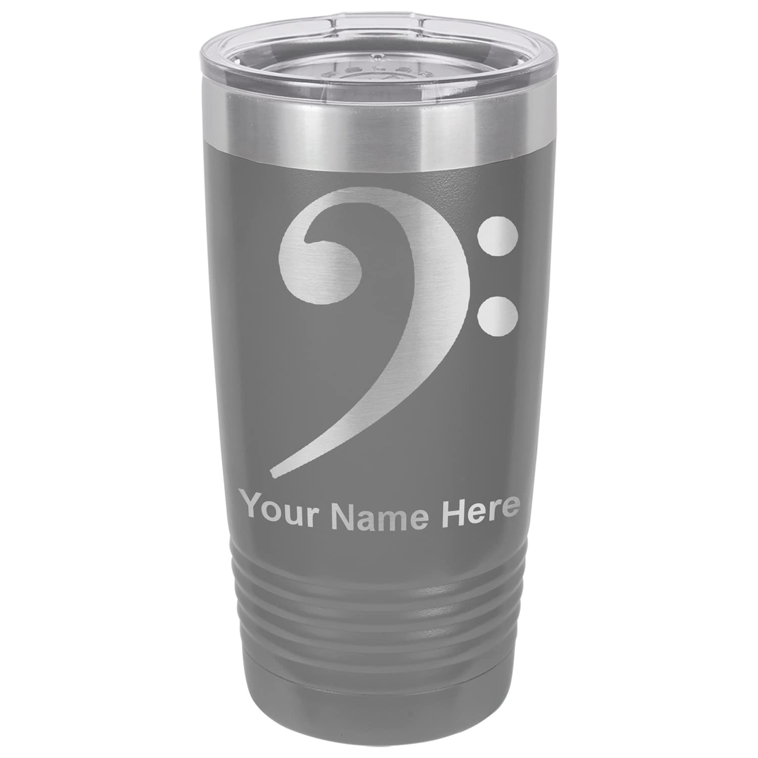 LaserGram 20oz Vacuum Insulated Tumbler Mug, Bass Clef, Personalized Engraving Included (Gray)