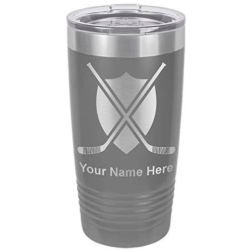 LaserGram 20oz Vacuum Insulated Tumbler Mug, Hockey Sticks, Personalized Engraving Included (Gray)