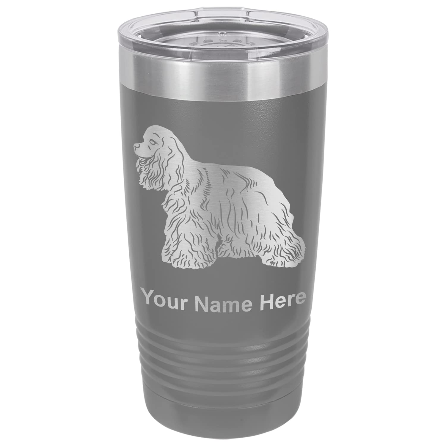 LaserGram 20oz Vacuum Insulated Tumbler Mug, Cocker Spaniel Dog, Personalized Engraving Included (Gray)