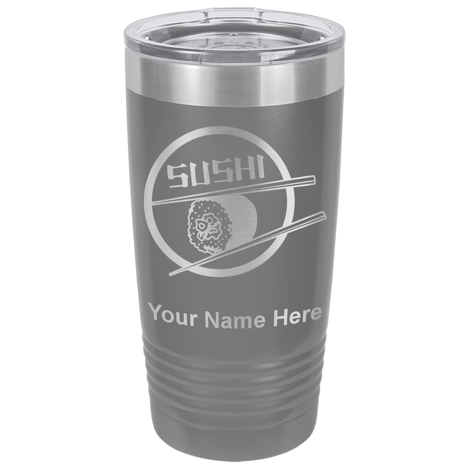 LaserGram 20oz Vacuum Insulated Tumbler Mug, Sushi, Personalized Engraving Included (Gray)