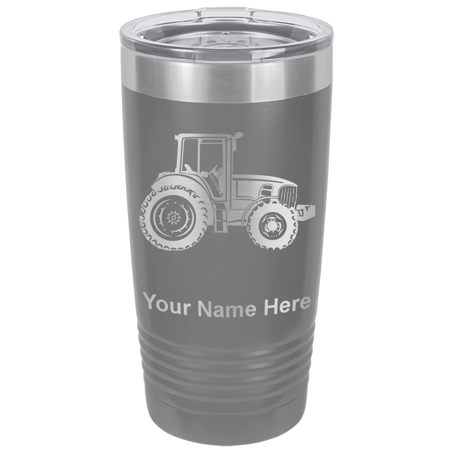 LaserGram 20oz Vacuum Insulated Tumbler Mug, Farm Tractor, Personalized Engraving Included (Gray)