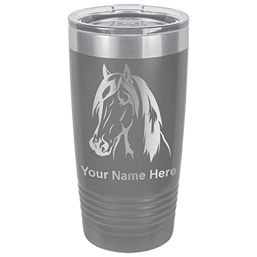 LaserGram 20oz Vacuum Insulated Tumbler Mug, Horse Head 1, Personalized Engraving Included (Gray)