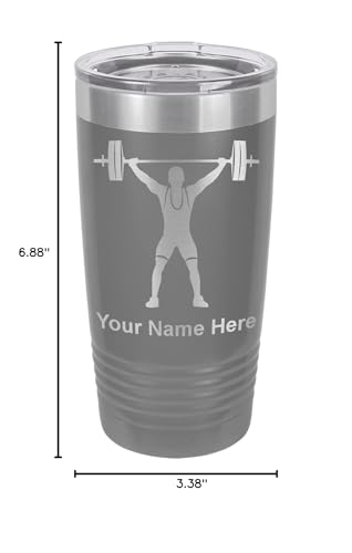 LaserGram 20oz Vacuum Insulated Tumbler Mug, Weightlifting Man, Personalized Engraving Included (Gray)