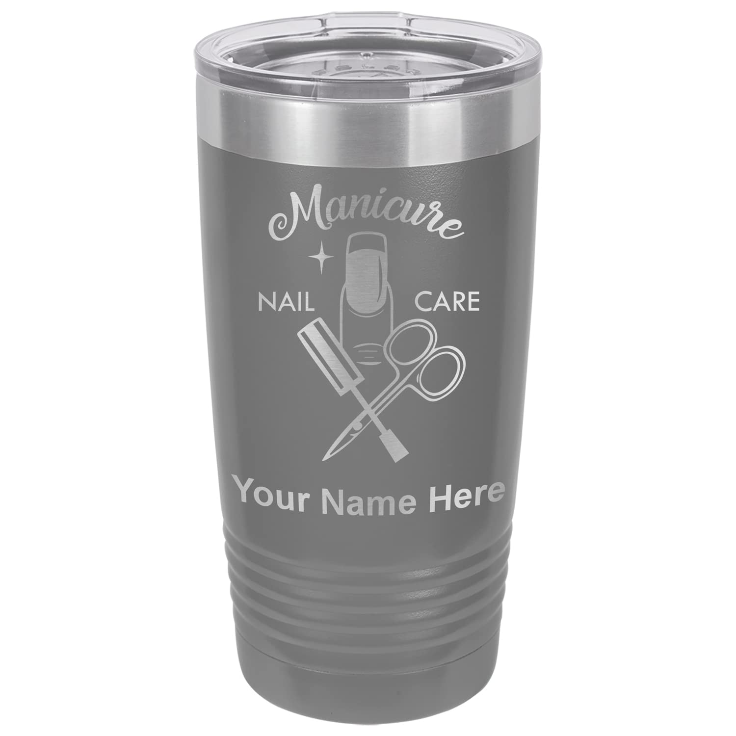 LaserGram 20oz Vacuum Insulated Tumbler Mug, Manicure, Personalized Engraving Included (Gray)