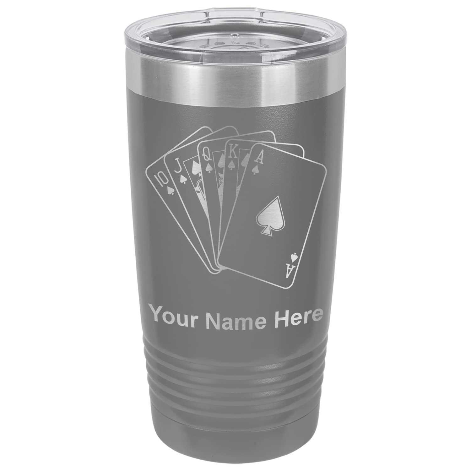 LaserGram 20oz Vacuum Insulated Tumbler Mug, Royal Flush Poker Cards, Personalized Engraving Included (Gray)