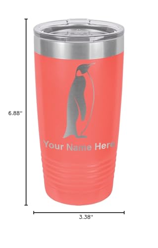 LaserGram 20oz Vacuum Insulated Tumbler Mug, Penguin, Personalized Engraving Included (Coral)