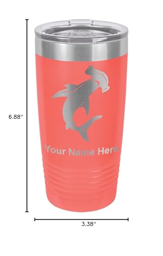 LaserGram 20oz Vacuum Insulated Tumbler Mug, Hammerhead Shark, Personalized Engraving Included (Coral)