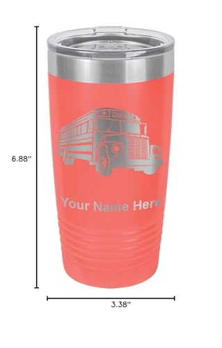 LaserGram 20oz Vacuum Insulated Tumbler Mug, School Bus, Personalized Engraving Included (Coral)