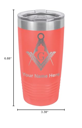 LaserGram 20oz Vacuum Insulated Tumbler Mug, Freemason Symbol, Personalized Engraving Included (Coral)