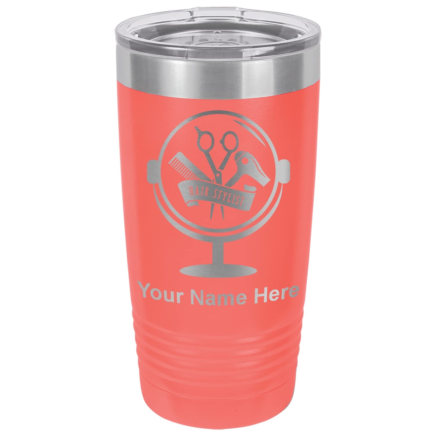 LaserGram 20oz Vacuum Insulated Tumbler Mug, Hair Stylist, Personalized Engraving Included (Coral)