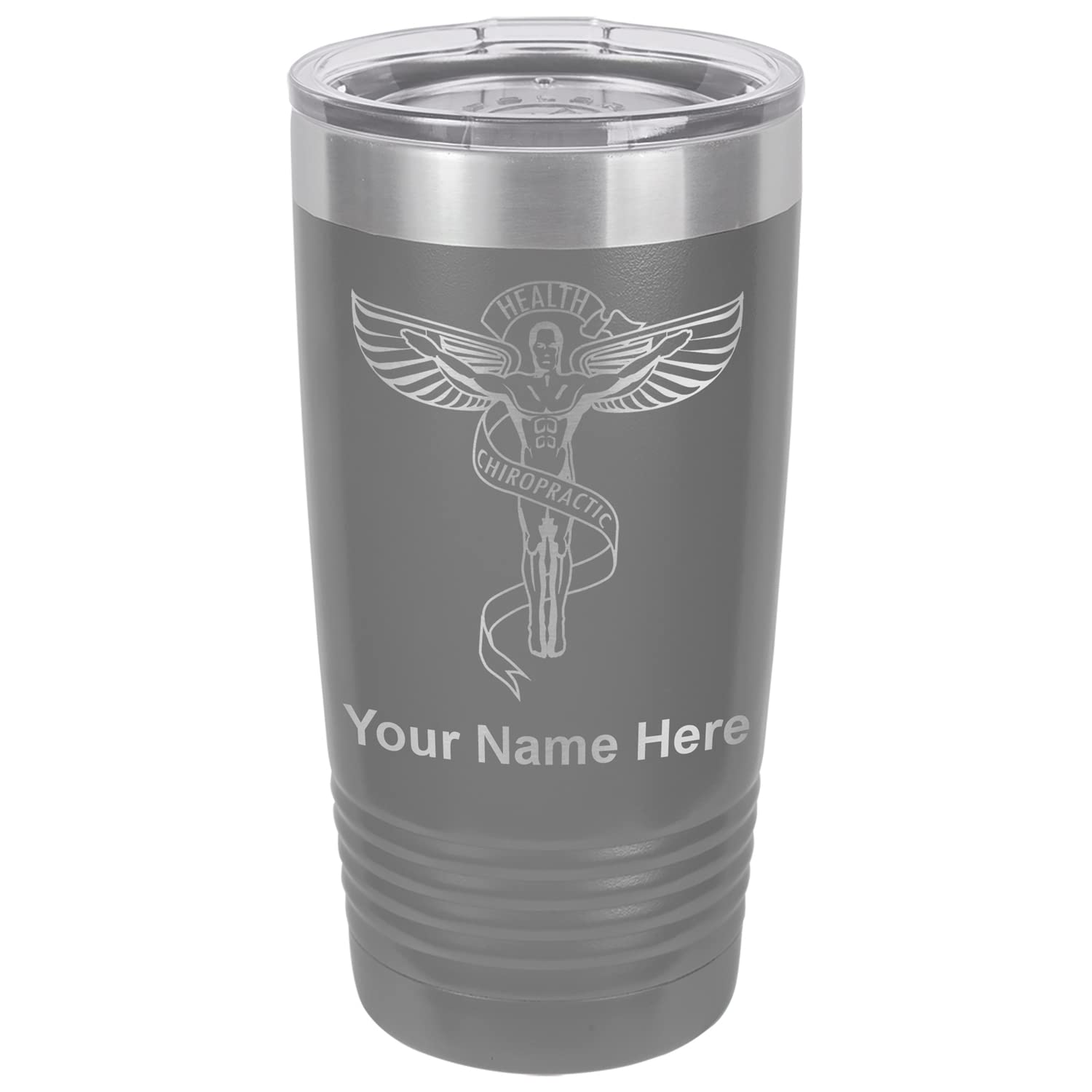 LaserGram 20oz Vacuum Insulated Tumbler Mug, Chiropractic Symbol, Personalized Engraving Included (Gray)