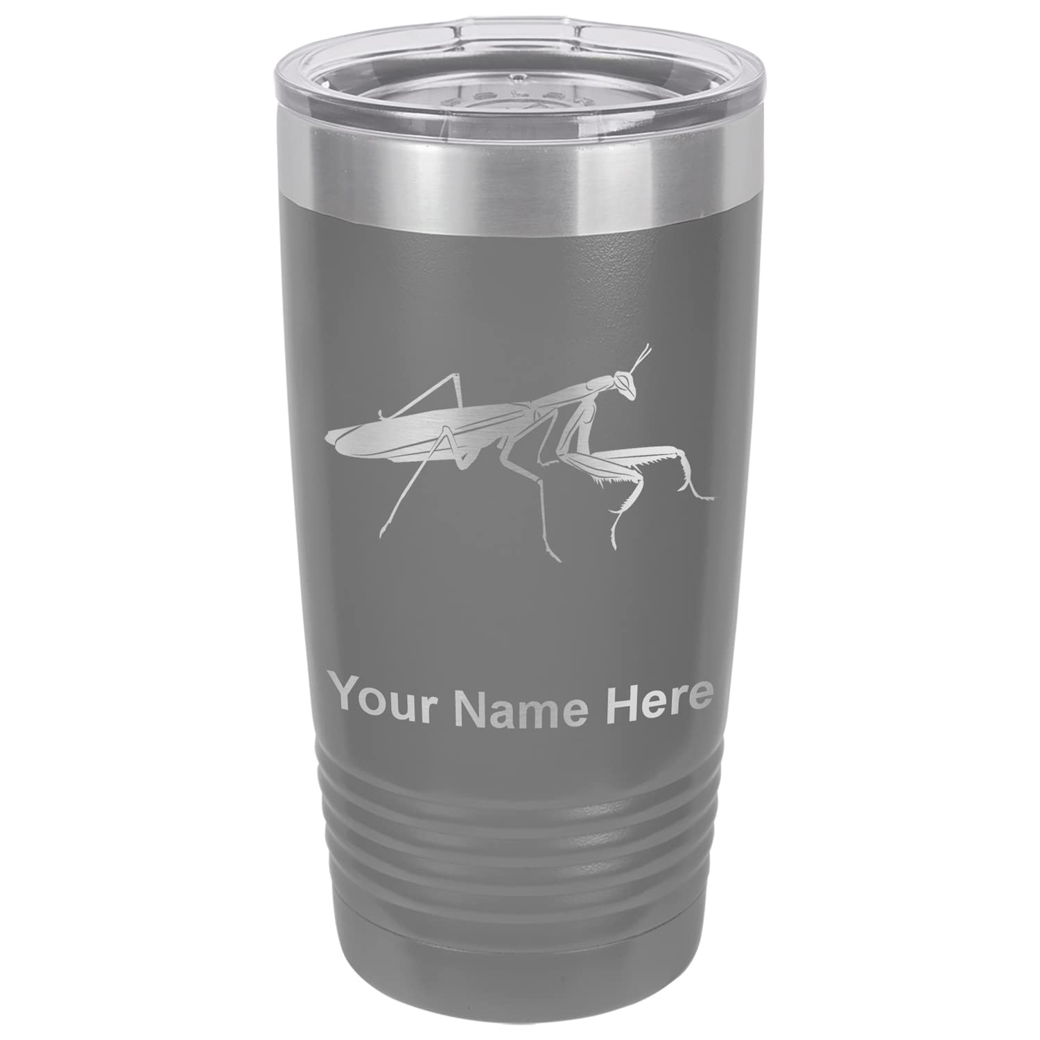 LaserGram 20oz Vacuum Insulated Tumbler Mug, Praying Mantis, Personalized Engraving Included (Gray)