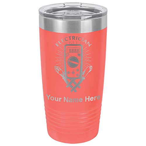 LaserGram 20oz Vacuum Insulated Tumbler Mug, Electrician, Personalized Engraving Included (Coral)