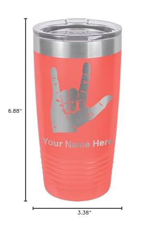 LaserGram 20oz Vacuum Insulated Tumbler Mug, Sign Language I Love You, Personalized Engraving Included (Coral)