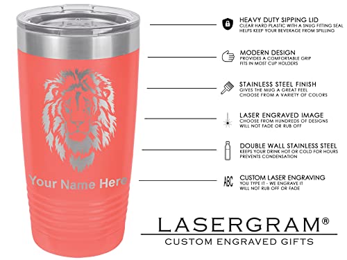 LaserGram 20oz Vacuum Insulated Tumbler Mug, Alligator, Personalized Engraving Included (Coral)