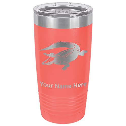 LaserGram 20oz Vacuum Insulated Tumbler Mug, Alligator, Personalized Engraving Included (Coral)